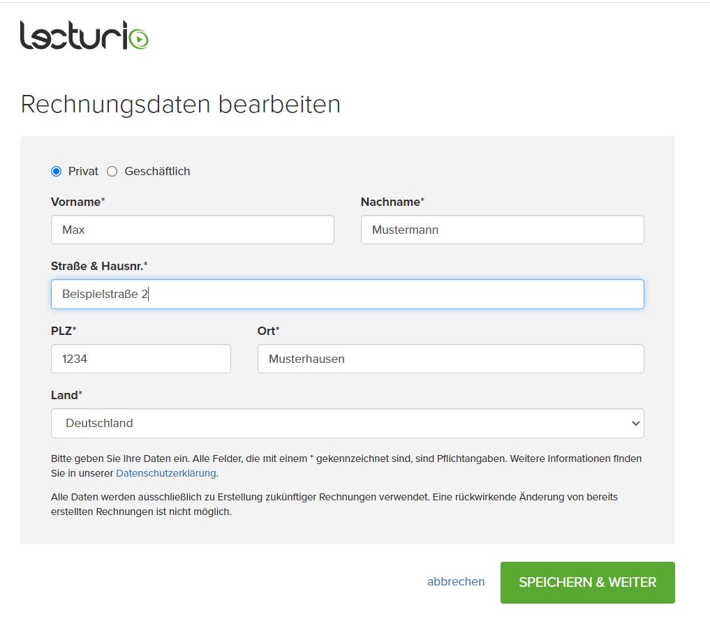 Wie ändere ich meine Adresse für zukünftige Rechnungen? – Lecturio Support